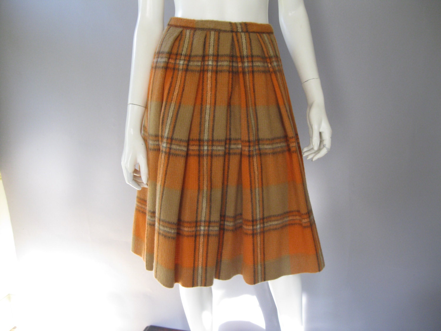 Vintage 50s Wool Full Skirt 1950s Plaid Pleated Skirt