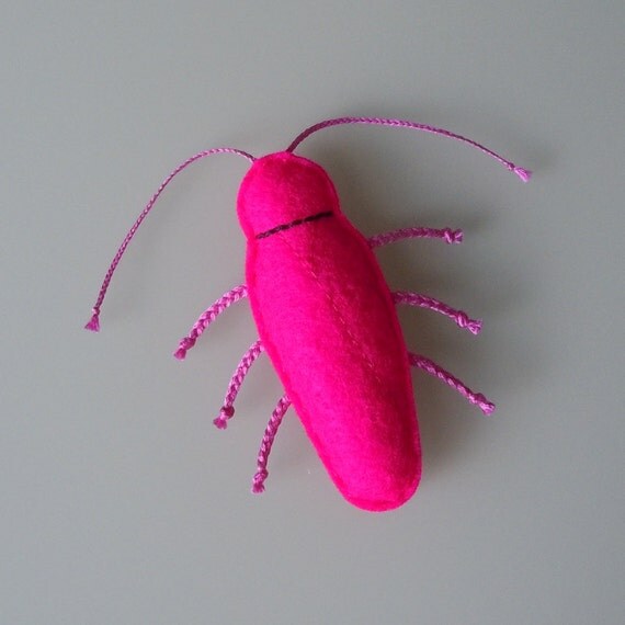 Wool Felt Catnip Cockroach in Hot Pink