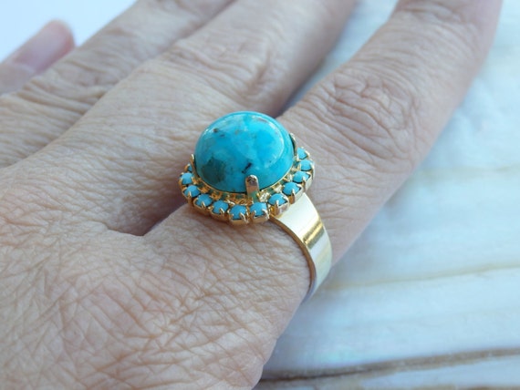 Gold Turquoise Ring Genuine Turquoise Jewelry Blue Gemstone