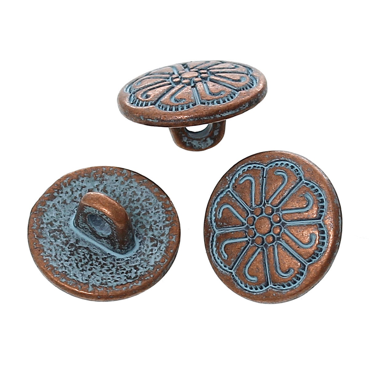10 Copper Shank Buttons 12mm 1/2 diameter antiqued