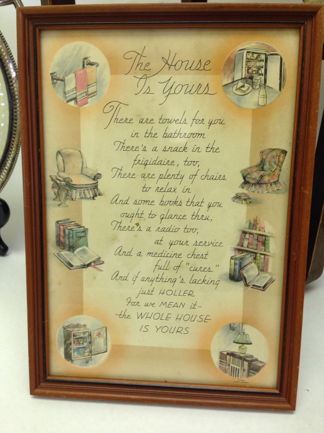 Vintage 9″x12″ Framed Funny Pre Television 40’s Welcome Poem for ...
