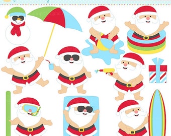 50% OFF SALE summer santa beach tropical pool - Vacation Santas Clipart