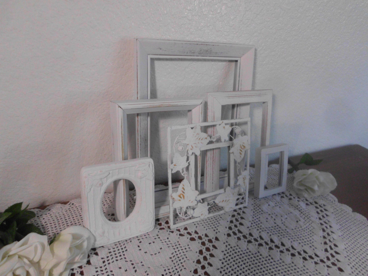 White Shabby Chic Frame Set Rustic Distressed by ElegantSeashore