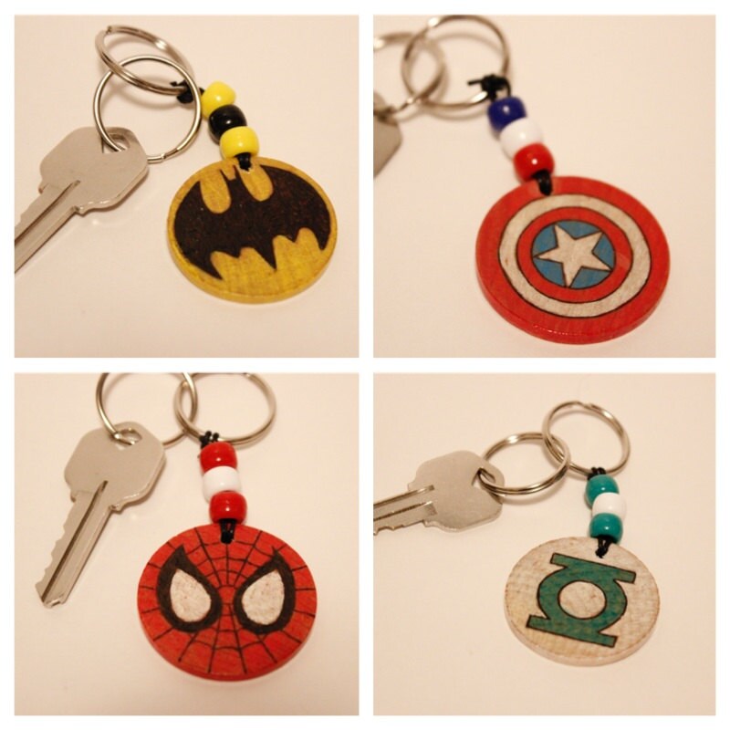 Superhero Keychains by LumberYarn on Etsy