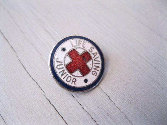 Vintage Enamel Red Cross Lapel Pin Life Saving Junior by Suite22