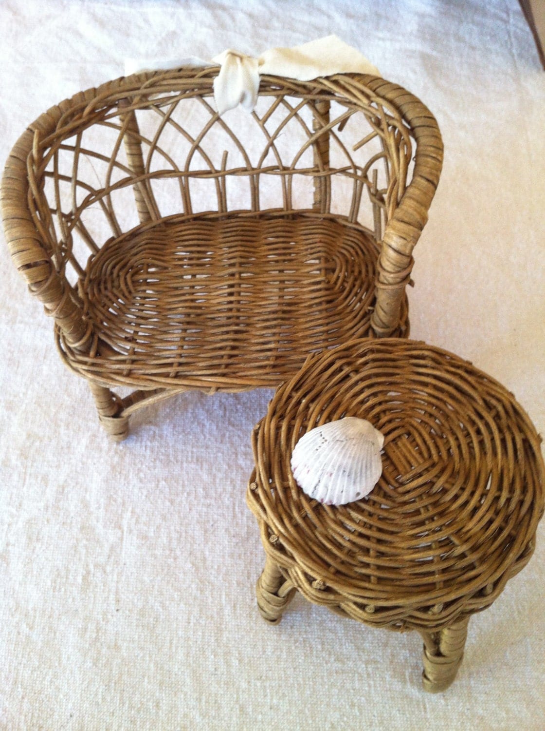 Vintage Doll Furniture Wicker Chair and Table Set Loveseat Gold Gilt ...