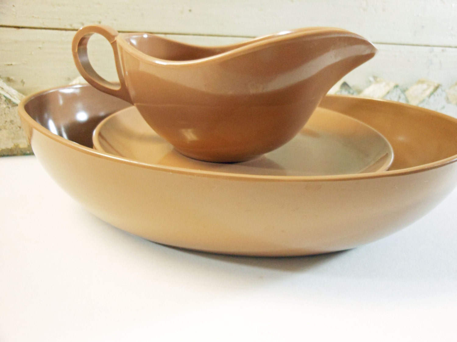 Vintage Brown Melamine Dinnerware 4 Desserts Cream Pitcher and Serving ...