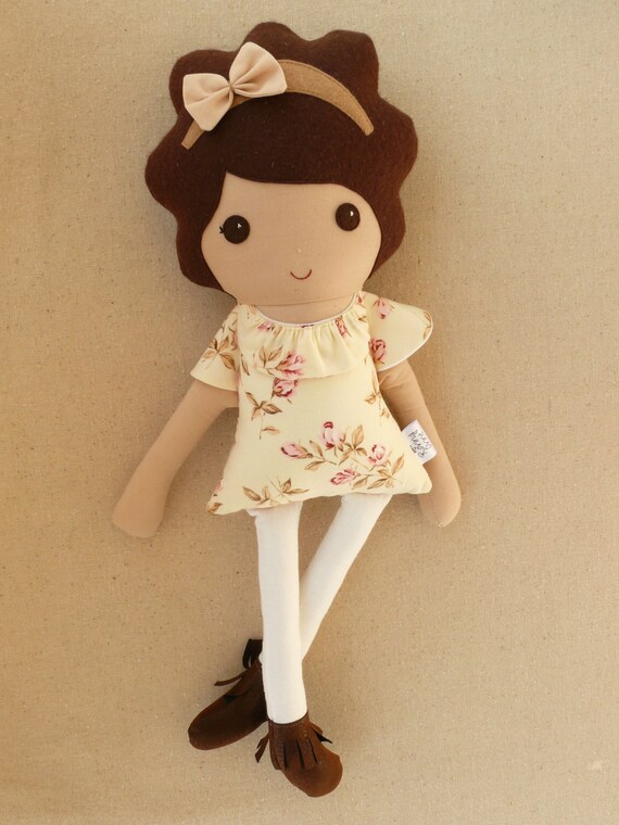 Reserved For Elavintage Fabric Doll Rag Doll Brown Curly