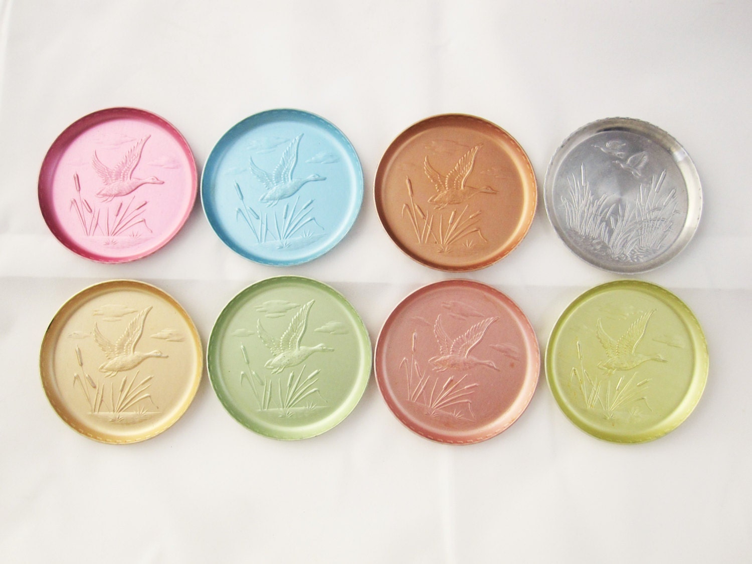 Eight Multi-colored Aluminumware Coasters – Great Vintage Style From ...