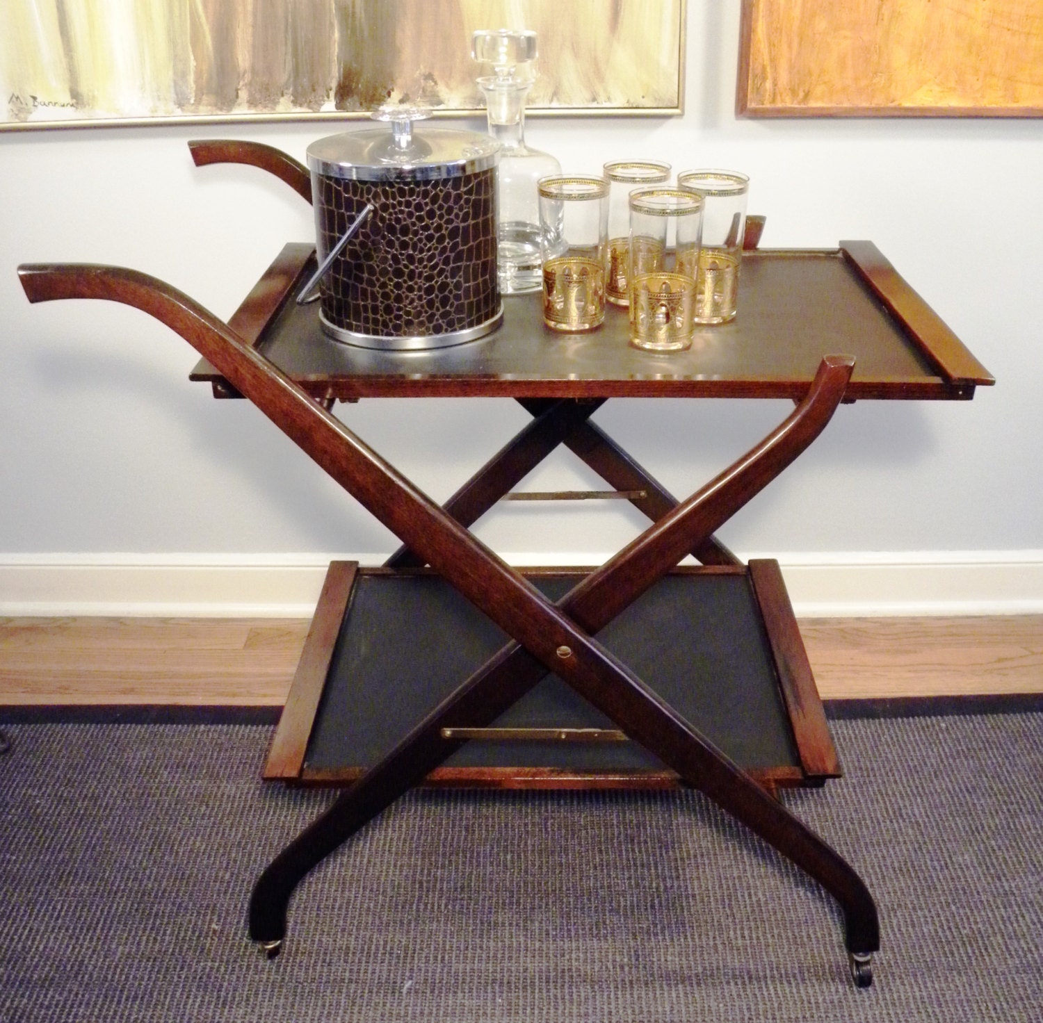 Vintage Mid Century Folding Walnut Bar Cart – Haute Juice