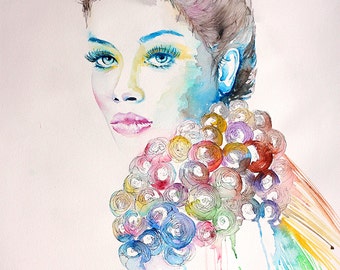 Original Watercolor Painting. Lady with flowers. by TatyanaIlieva