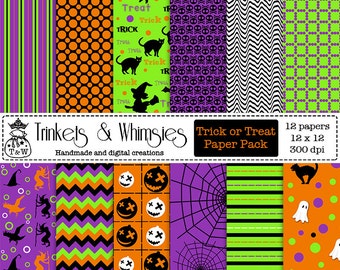 Trick or Treat Digital paper and clip art set Halloween