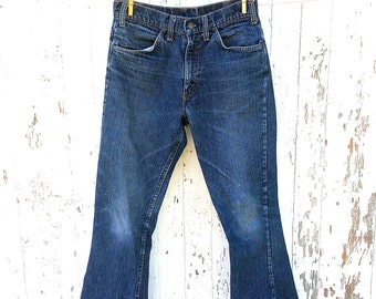 70s LEVIS 646 Bell Bottom Orange Tab Jeans 27 Waist Dark Wash Huge Bell Flare Denim Levi Levi's ...