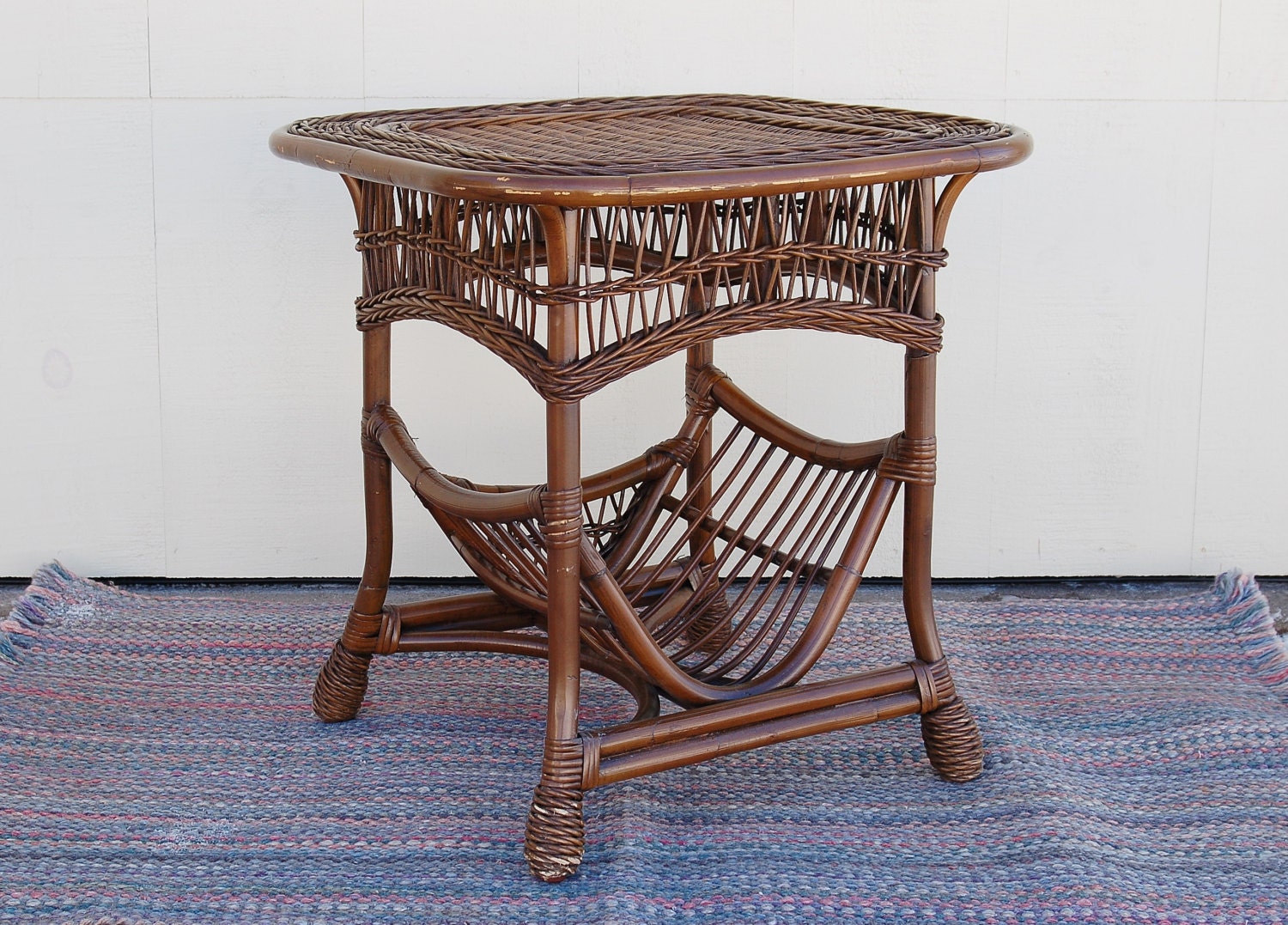 Rattan Reed Wicker Table Built In Magazine Rack, Cane, Bamboo, Porch ...