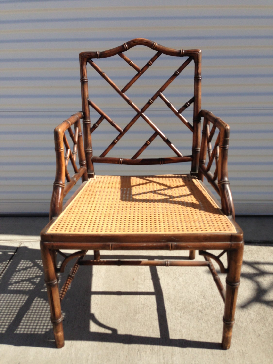 Chinese Chippendale Chic Regency Style Rattan Armchair Chair Seating ...