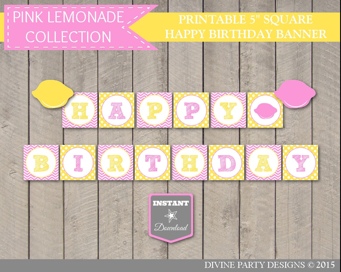INSTANT DOWNLOAD Pink Lemonade Printable Happy Birthday Banner