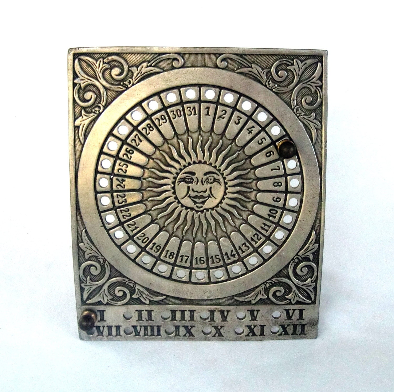 Pewter Metal Desk Calendar, Perpetual Calendar, Sundial Calendar ...