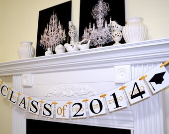 Class of 2015 Graduation Banner, Black white damask graduation sign ...