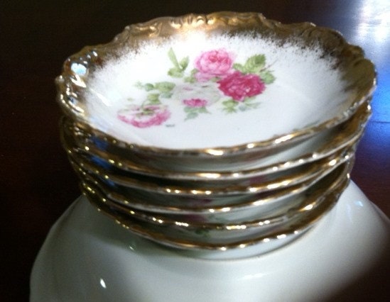 Vintage German Bone China Set of Six Gold and Pink Flowers Cottage Chic ...