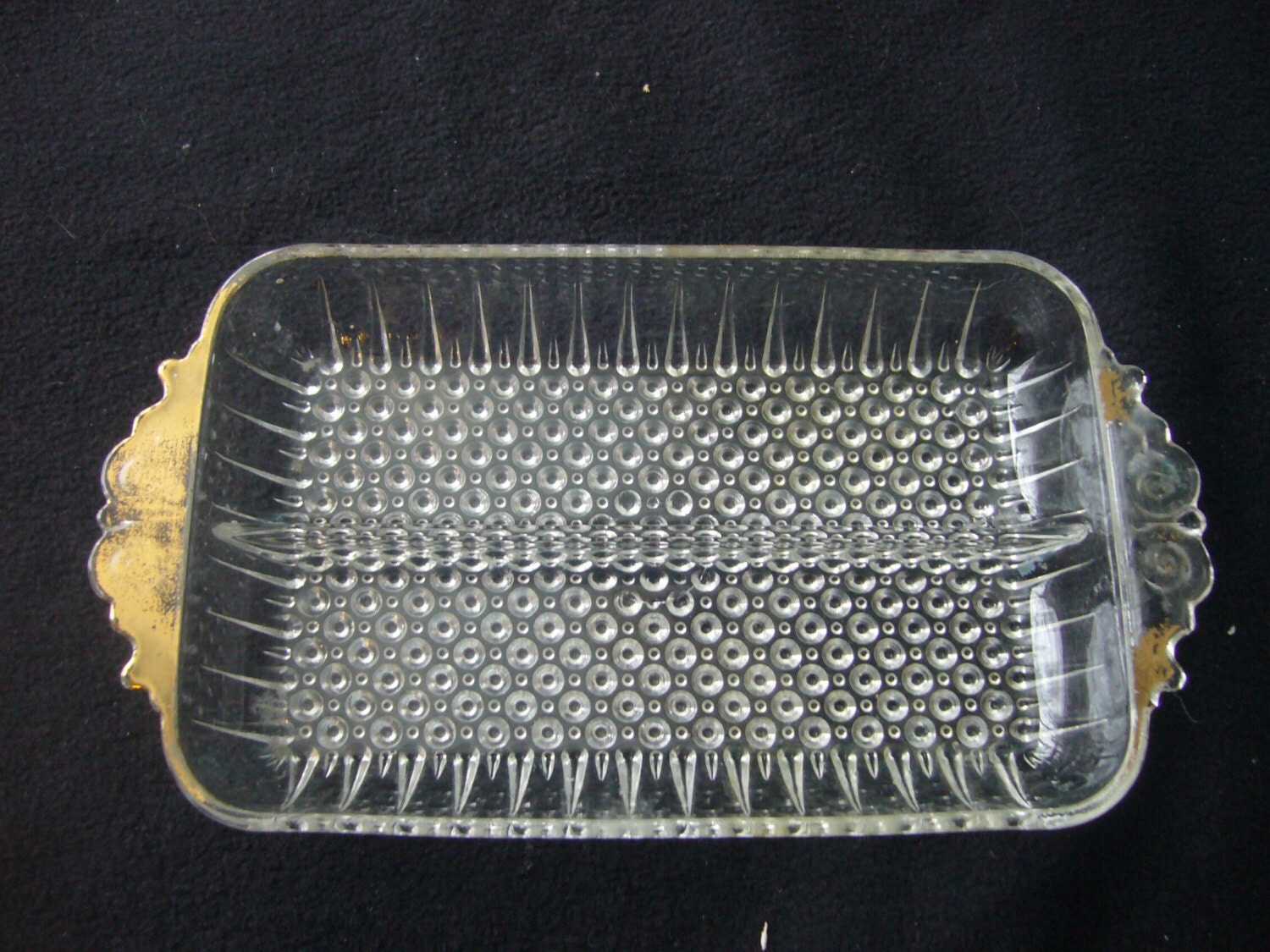 Vintage, Pressed Glass, Divided Small Snack Tray with Gold Trim Handles ...