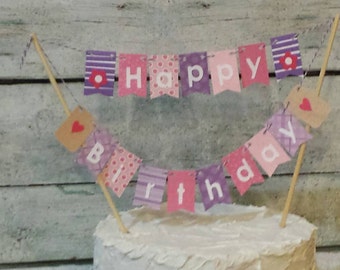 Cake Bunting Teal Aqua Happy Birthday Cake by SoftHeartGifts