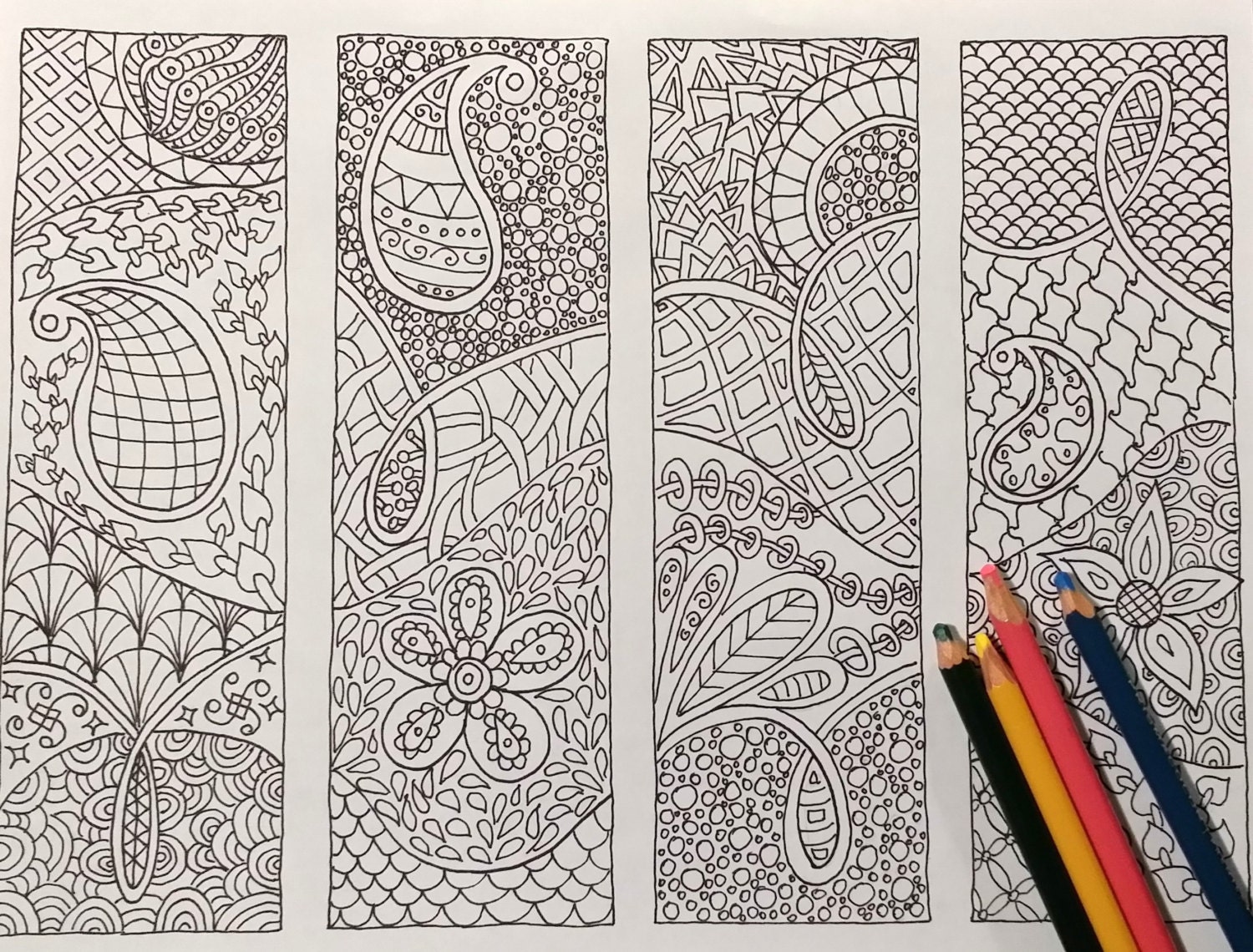 Zentangle coloring bookmarks digital file. DIY Download print