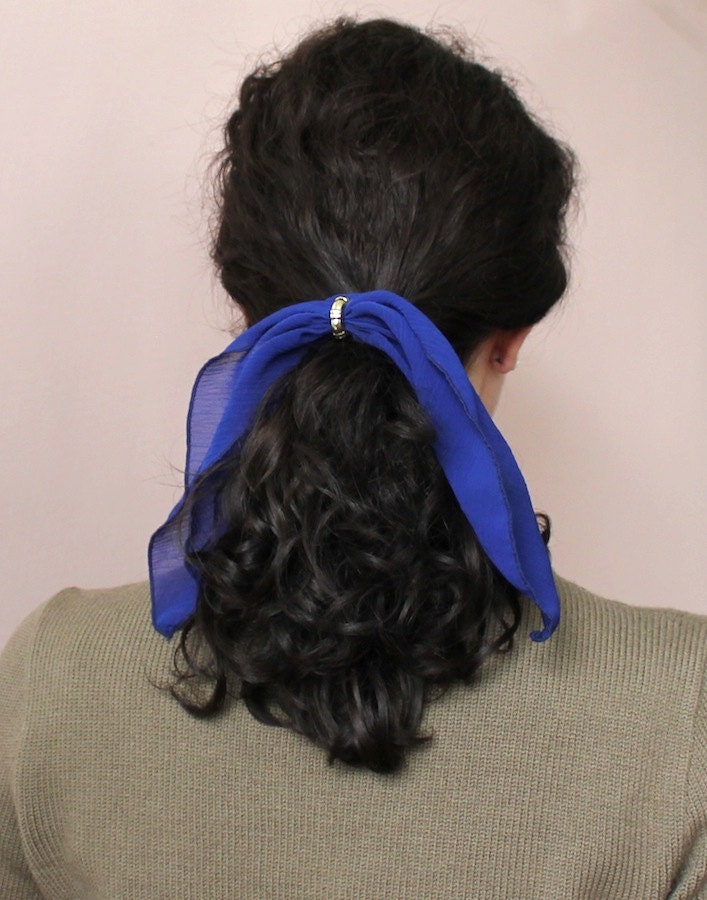 90s Cobalt Blue Scrunchie Hair Bow – Vintage – Haute Juice