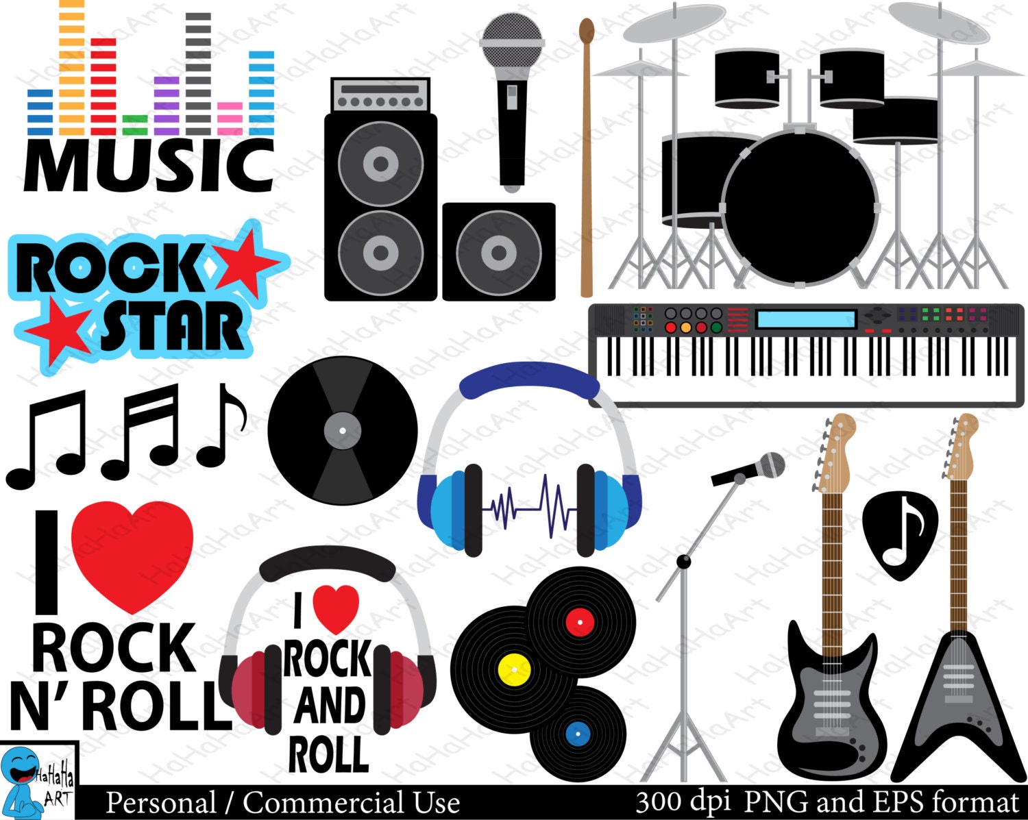 Rock and Roll Set Clipart Digital Clip Art Graphics