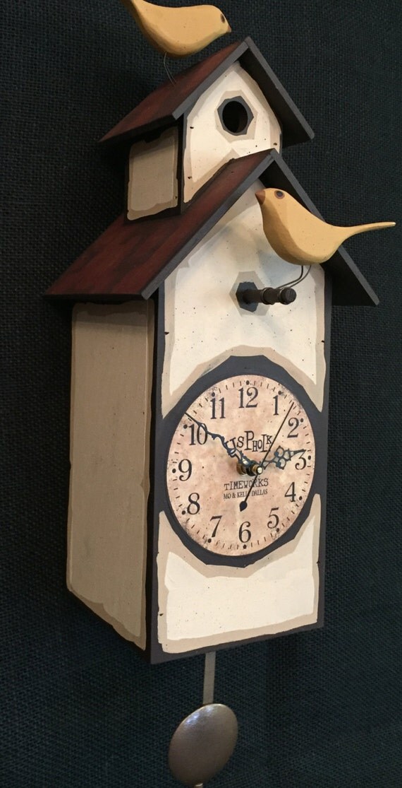 Bird House Clock-Carved Birds