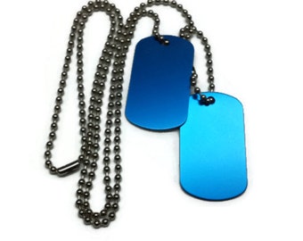 2 Blue Military Style Dog Tags on a Stainless Steel Ball Chain ...