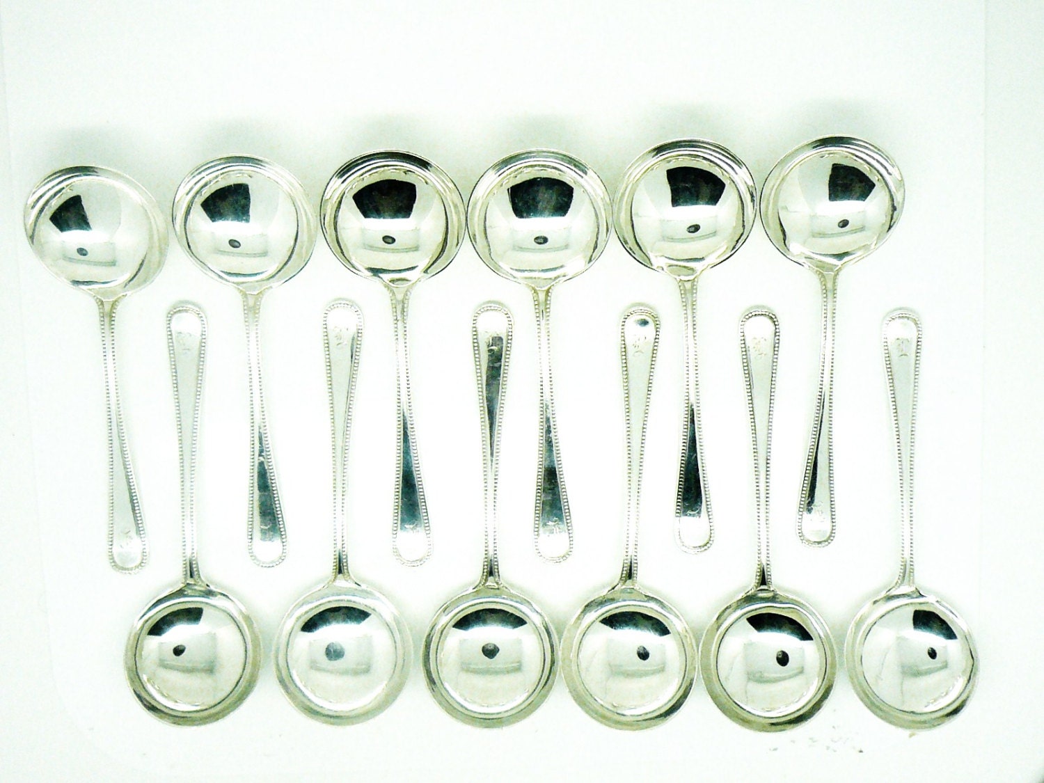 Solid Silver Soup Spoons, Sterling, Set of 12, Flatware, Bead Pattern ...