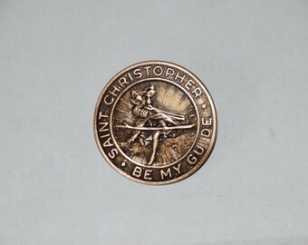 St Christopher be my guide pin copper Saint Christopher
