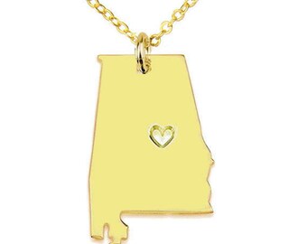 Alabama State Necklace Gold,AL State Charm Necklace ,State Shaped ...