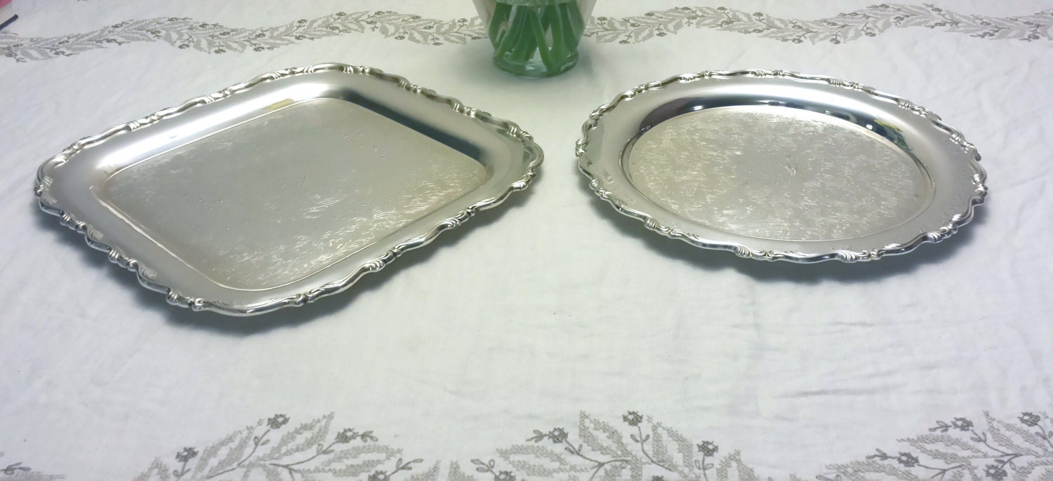 Vintage Oneida Silver-Plated Serving Platters with Floral Swashed ...