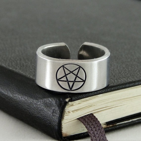 Inverted Pentacle Ring Pentagram Satan Aluminum by IdleHandShop