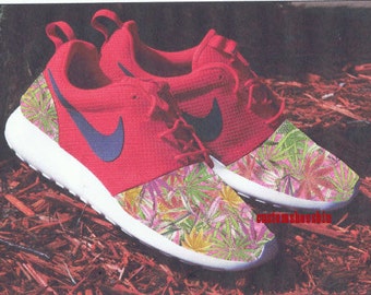 Custom Nike Roshe Run- Multi-color Bright Marijuana Cannabis Plant- Red ...