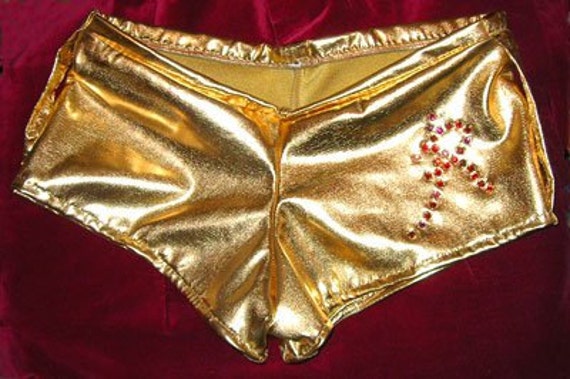Gold shorts rhinestoned Rocky Horror costume by myfaveobsession