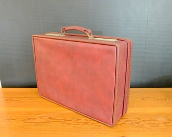 Vintage Briefcase, Brief Case, Red Brown Vinyl, Structured, Heavy Duty ...
