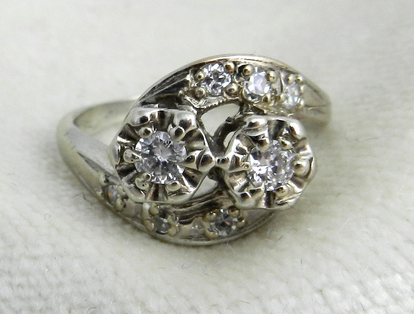 Engagement Ring Vintage Two Stone Engagement Ring 1/3 tcw Diamond ring ...