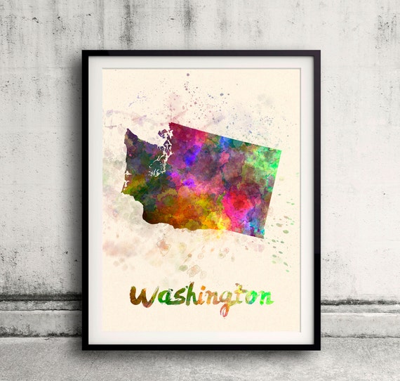 Washington State in watercolor background 8x10 in. to 12x16