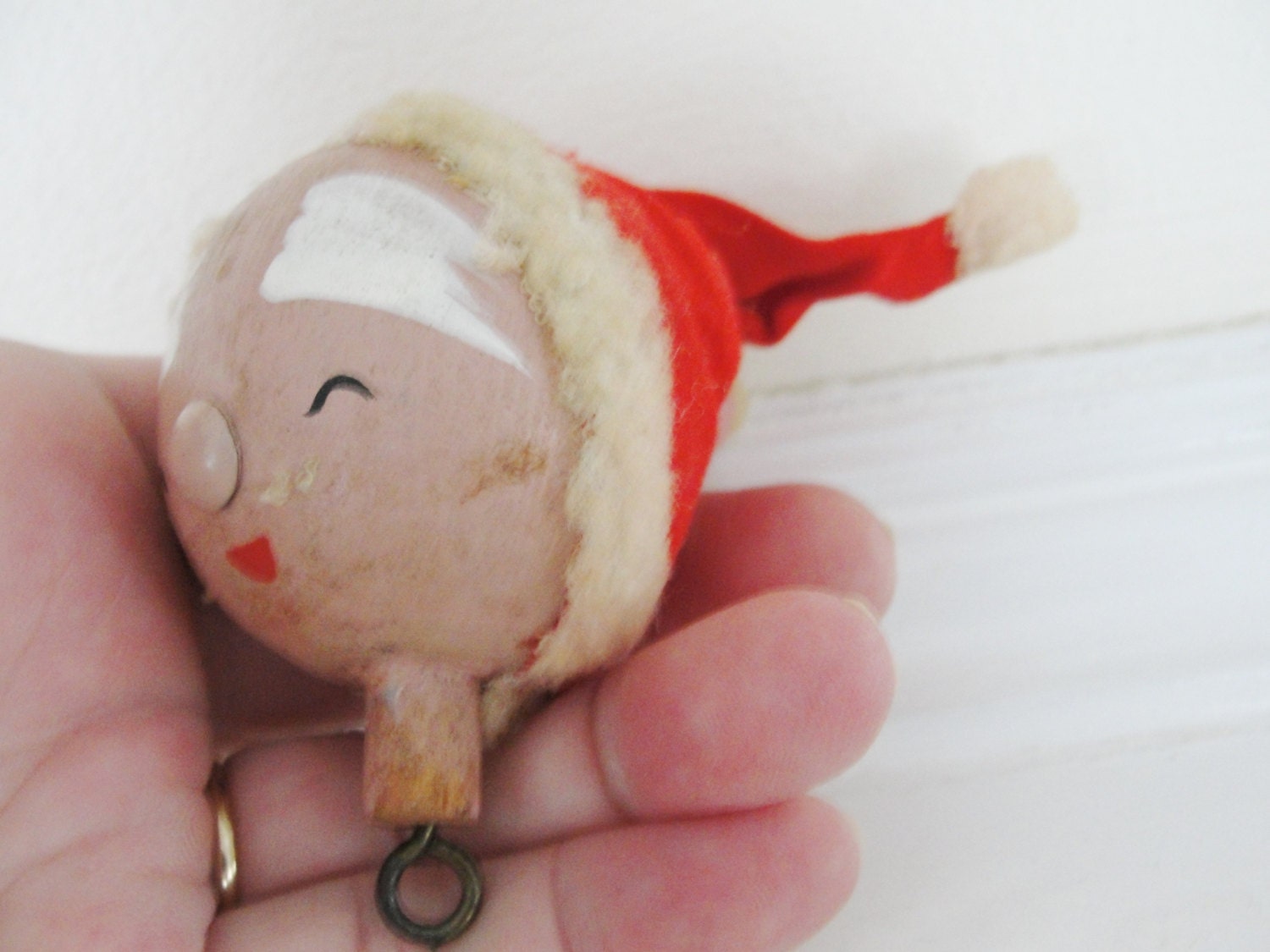 Vintage Wooden Elf Doll Head Christmas Elf Decoration