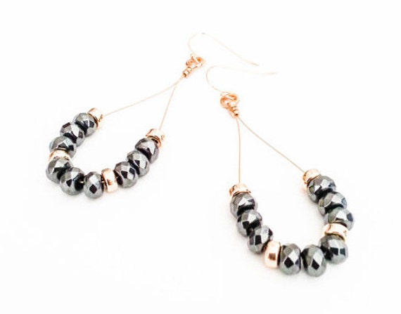 Hematite Earrings Hematite Hoops Hematite Dangle By Silvanasagan