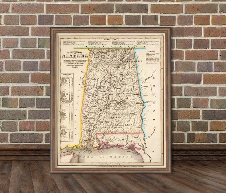 Alabama map Antique map restored Vintage map of Alabama