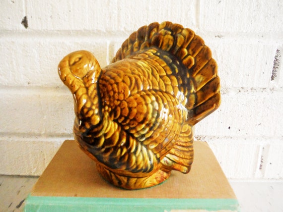 Wild turkey figurine ceramic sepia hunt club decor by southcentric