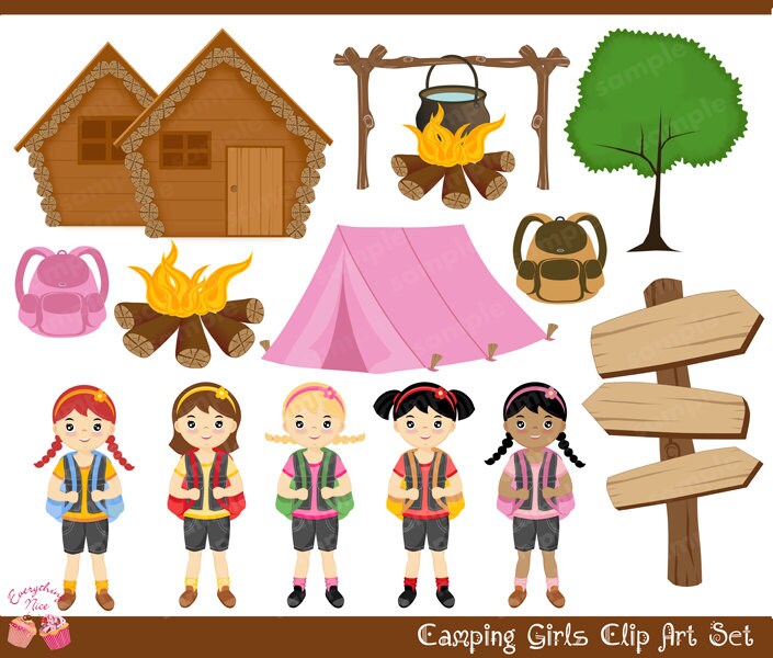 Camping Girls Clip Art Set