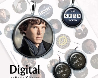 Sherlock BBC. Digital Collage Sheet 1,5inch , 1inch, 15mm Jewelry ...