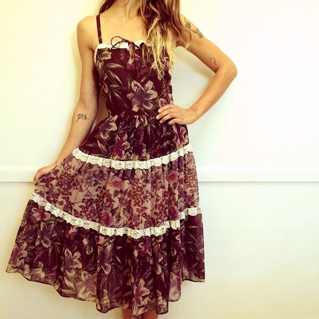 Carrie Dress // vintage 70s boho brown sun high by FenixVintage