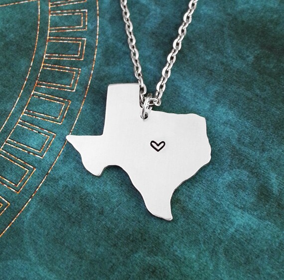 Texas Necklace Personalized Jewelry Hand Stamped Long Distance