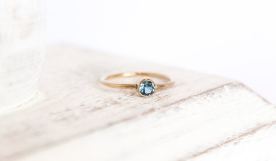 Blue Zircon Ring December Birthstone Ring 14k Gold Fill or