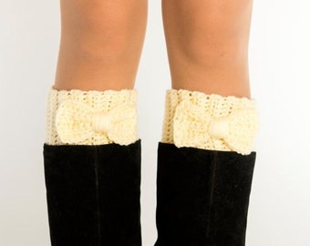 Buttercream Bow Boot Cuffs, Boot Topper, Crocheted, Knit, Handmade ...